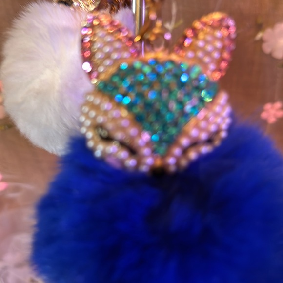 Unbranded | Other | Fox Blue Rhinestone Puffy And Fuzzy Keychain | Poshmark